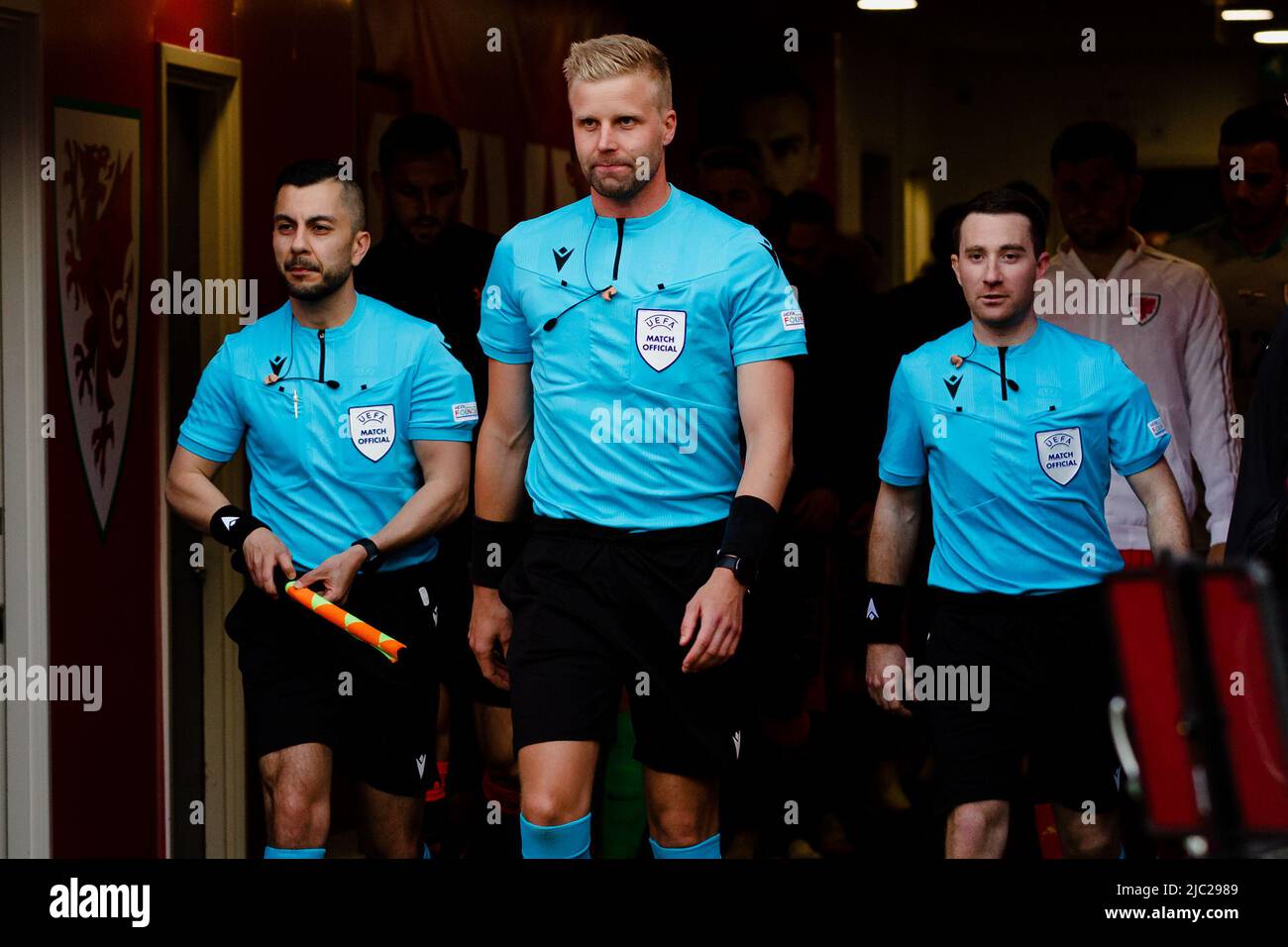 CARDIFF, WALES - 08 JUNE 2022: Assistant Referee Mahbod Beigi, Andreas ...