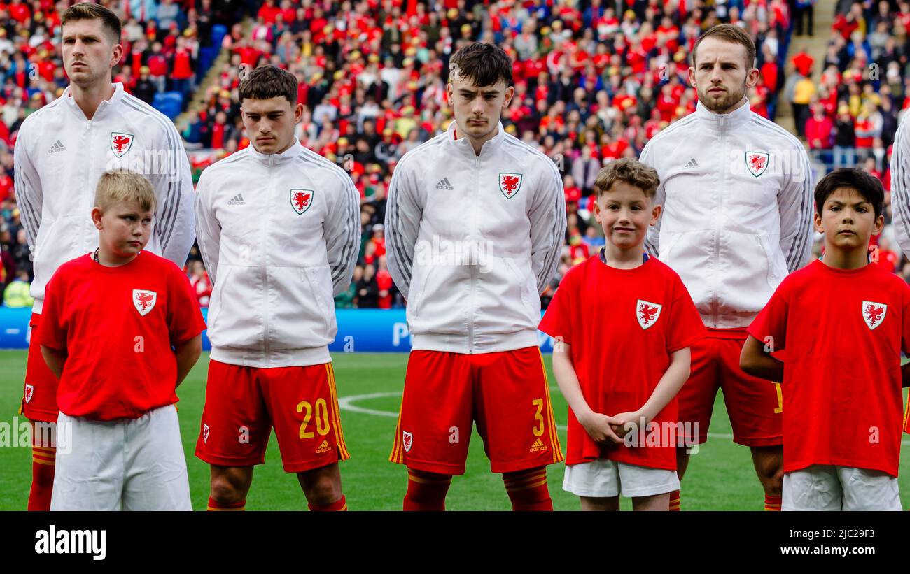 CARDIFF, WALES - 08 JUNE 2022: Wales' Chris Mepham, Wales' Dan James ...