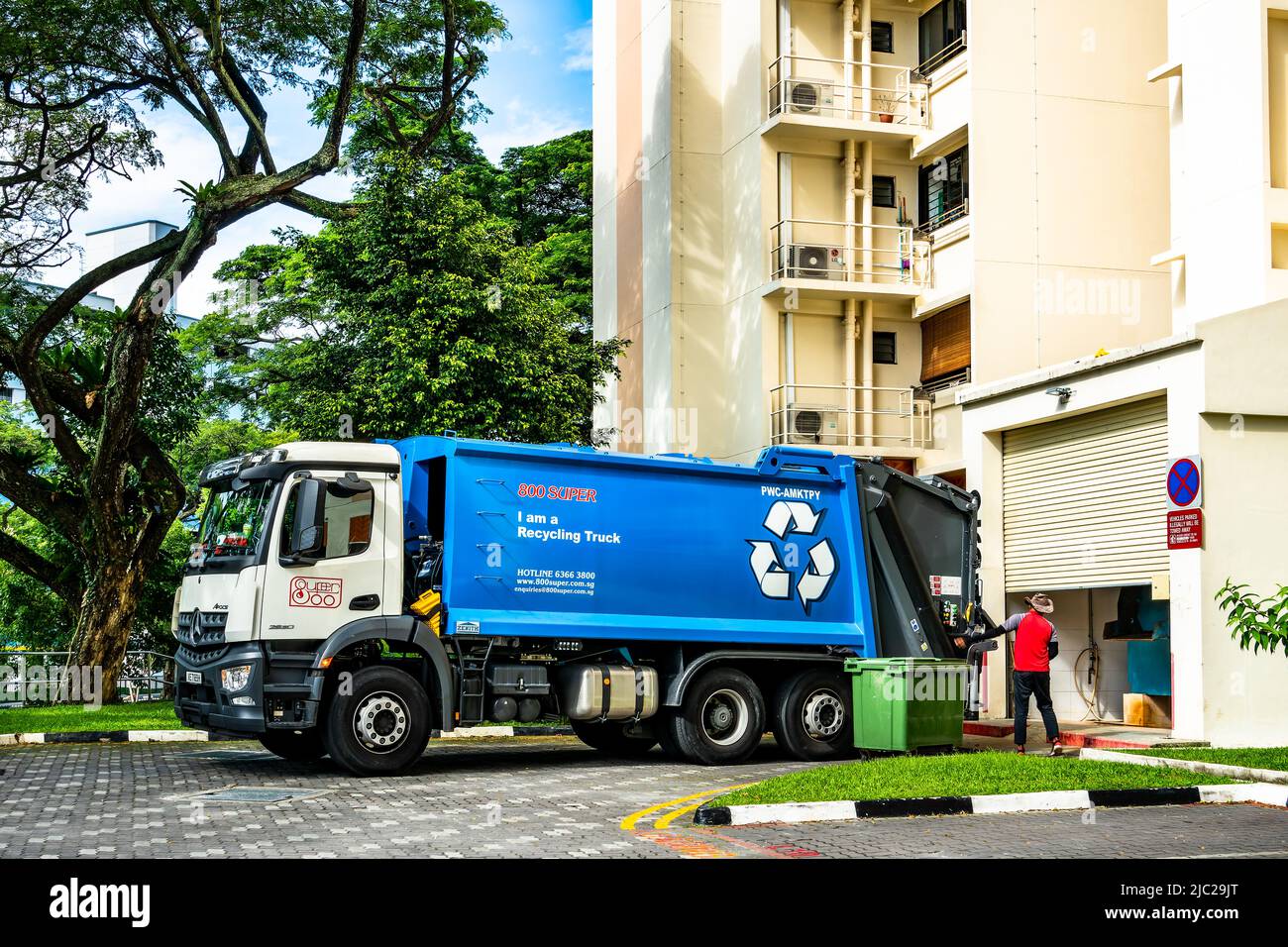 Singapore - May 28, 2022 : Recycling Truck collecting waste from HDB ...