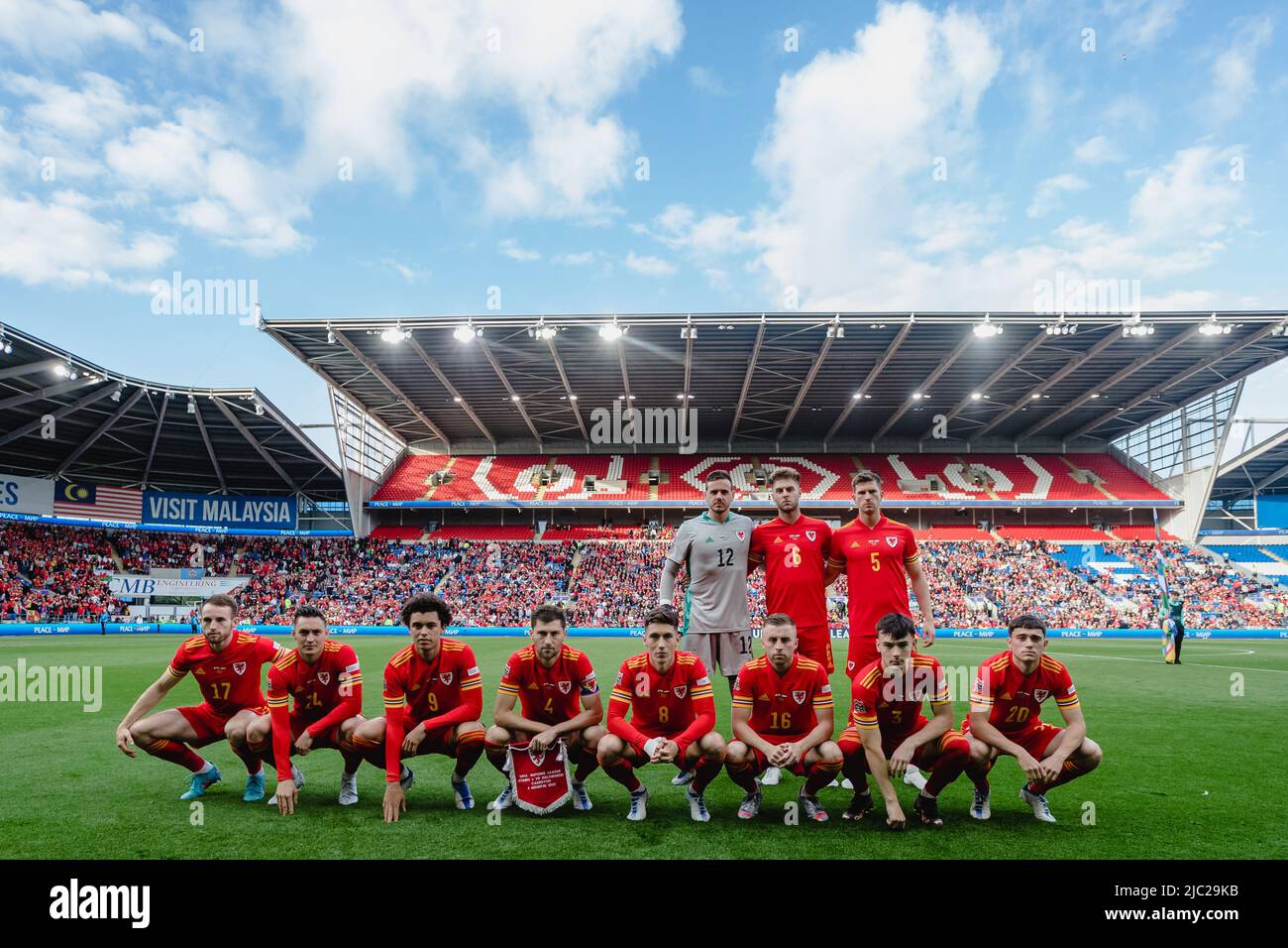 CARDIFF, WALES - 08 JUNE 2022: Wales team photo Danny Ward, Joe Rodon ...