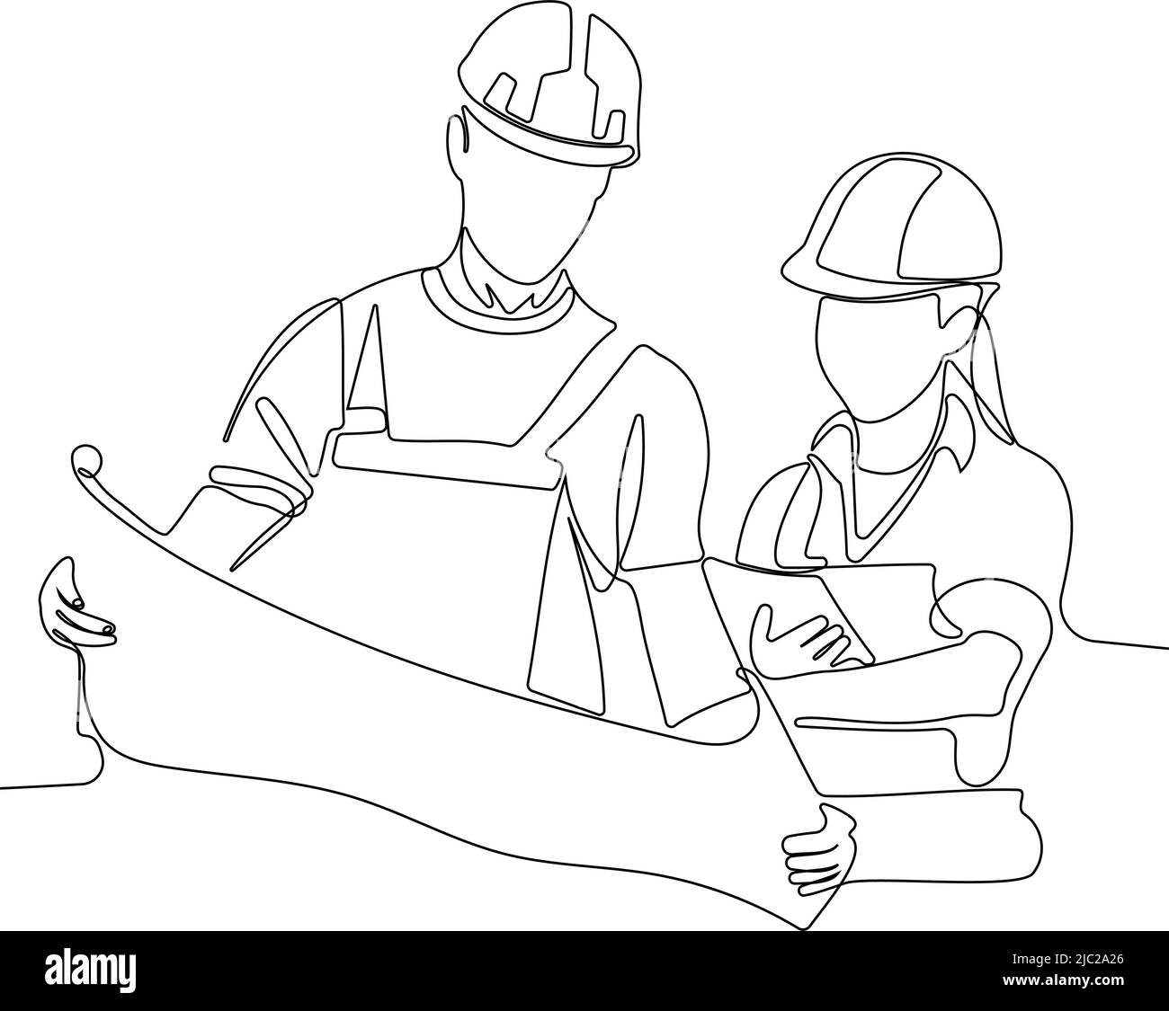 Continuous one line drawing ofengineer wearing uniform and safety ...
