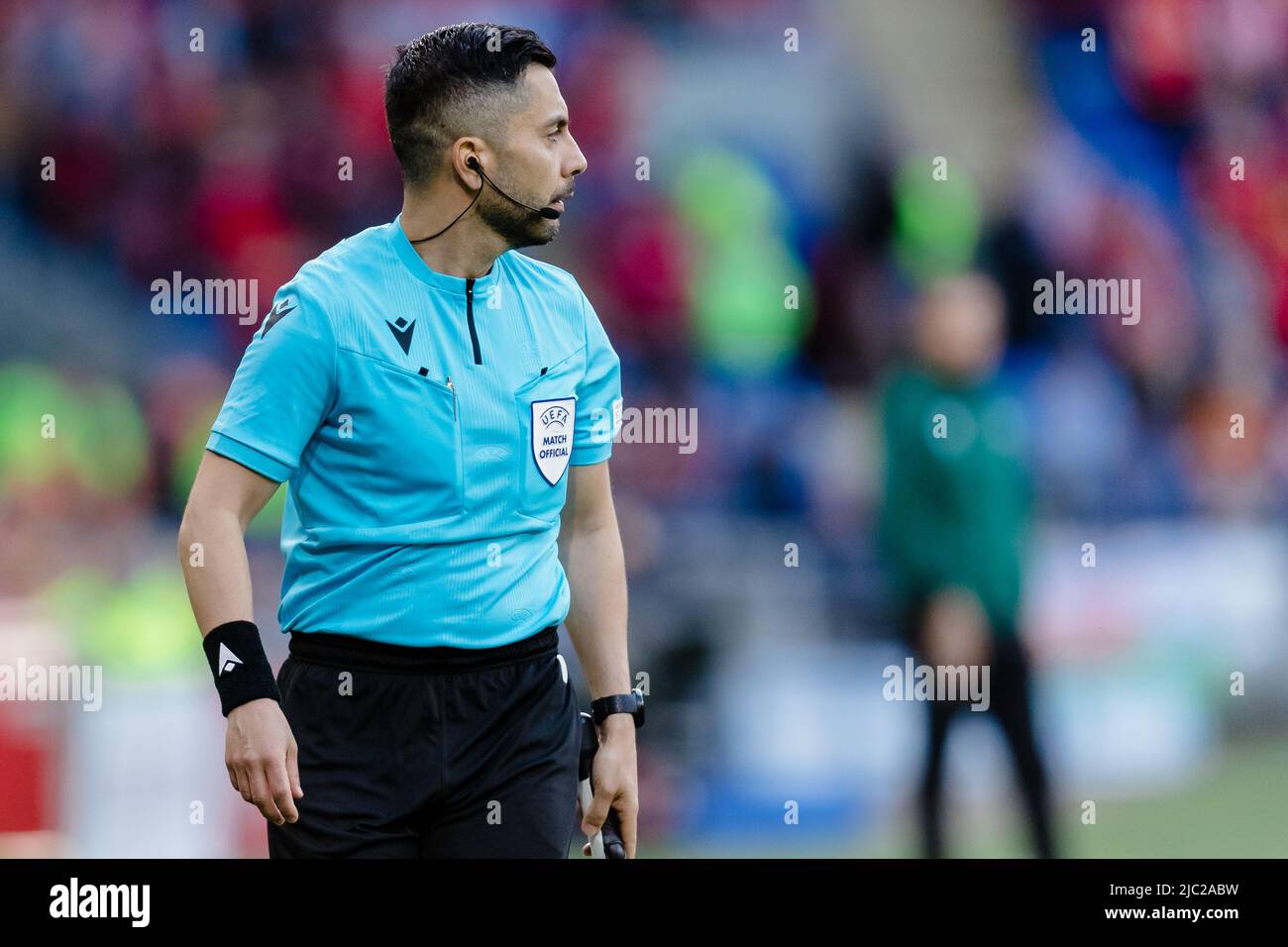 CARDIFF, WALES - 08 JUNE 2022: Assistant Referee Mahbod Beigi / Andreas ...