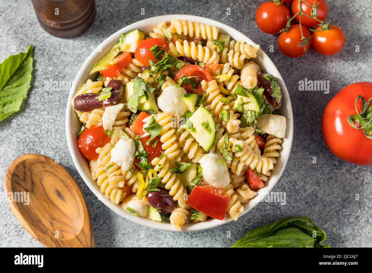 Homemade Summer Fusilli Pasta Salad with Cheese and Vegetables Stock ...
