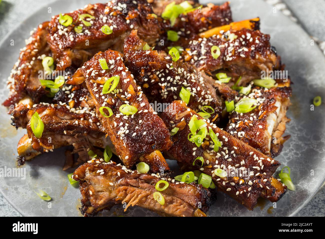 Homemade Spicy Asian Baby Back Ribs with Sesame and Green Onions Stock ...