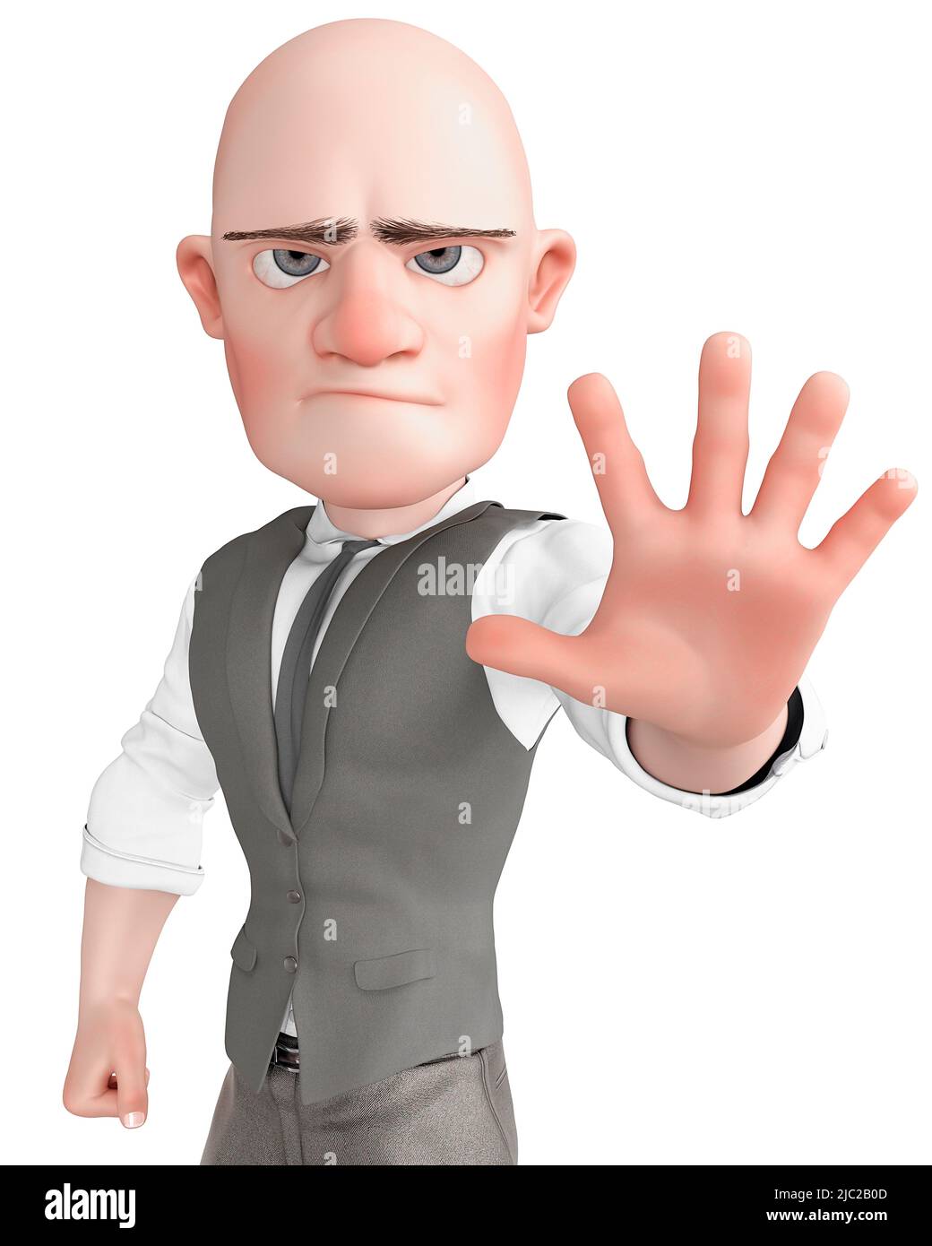 bald businessman cartoon is angry and also saying hey stop there, 3d ...