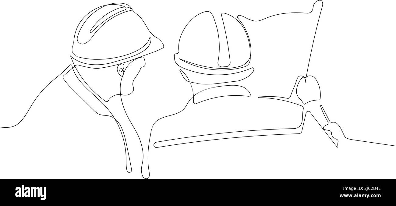 Continuous one line drawing ofengineer in helmet Stock Vector Image ...