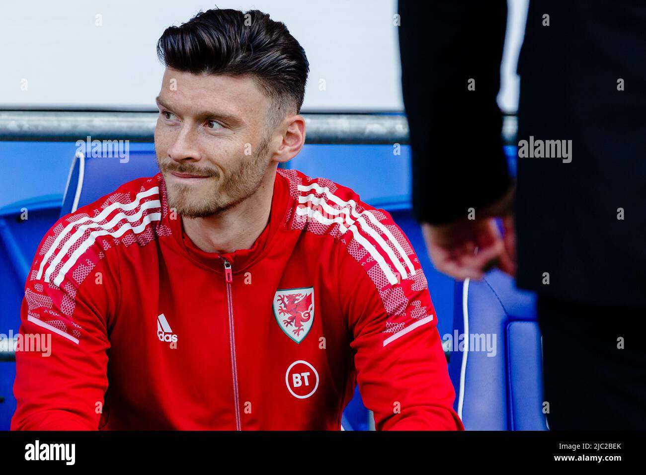 CARDIFF, WALES - 08 JUNE 2022: Wales' Kieffer Moore prior to the League ...