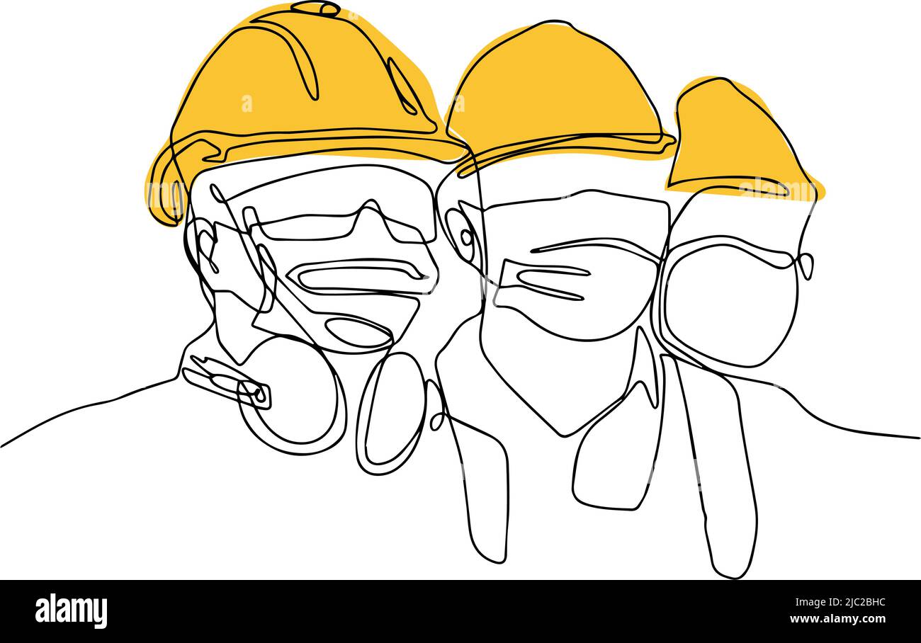 Continuous one line drawing of engineer wearing uniform and safety ...