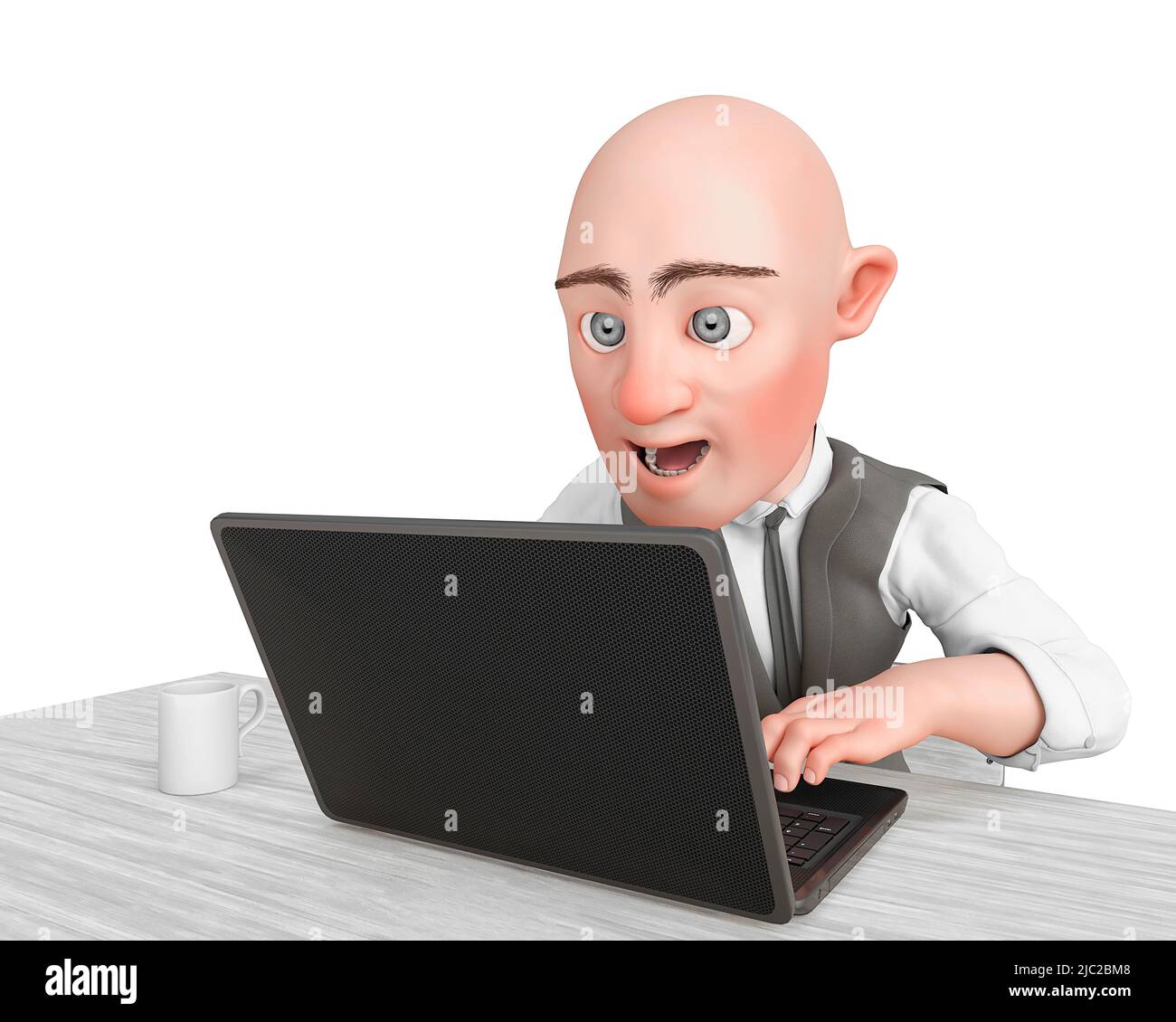 bald businessman working on the desk, 3d illustration Stock Photo - Alamy