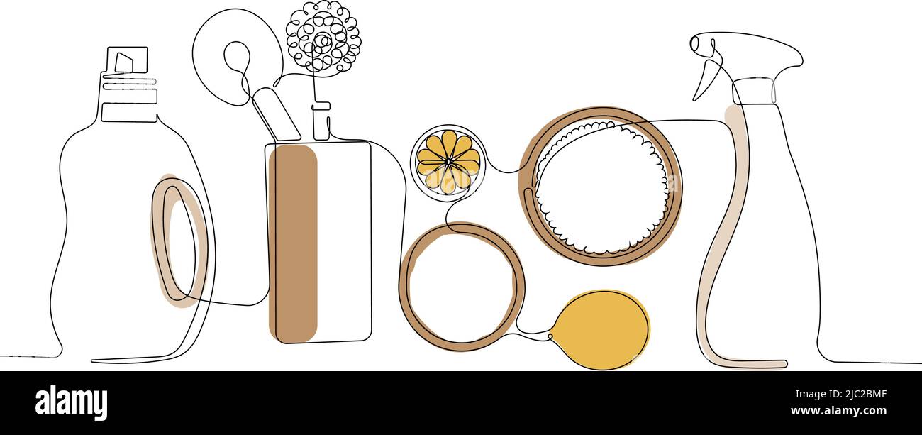 Cleaning brush one line Cut Out Stock Images & Pictures - Alamy