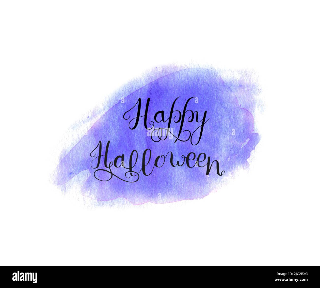 Black Lettering Happy Halloween on watercolor stain. Postcard, banner ...