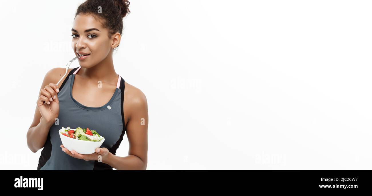 Healthy and Fitness concept - Beautiful American African lady in ...