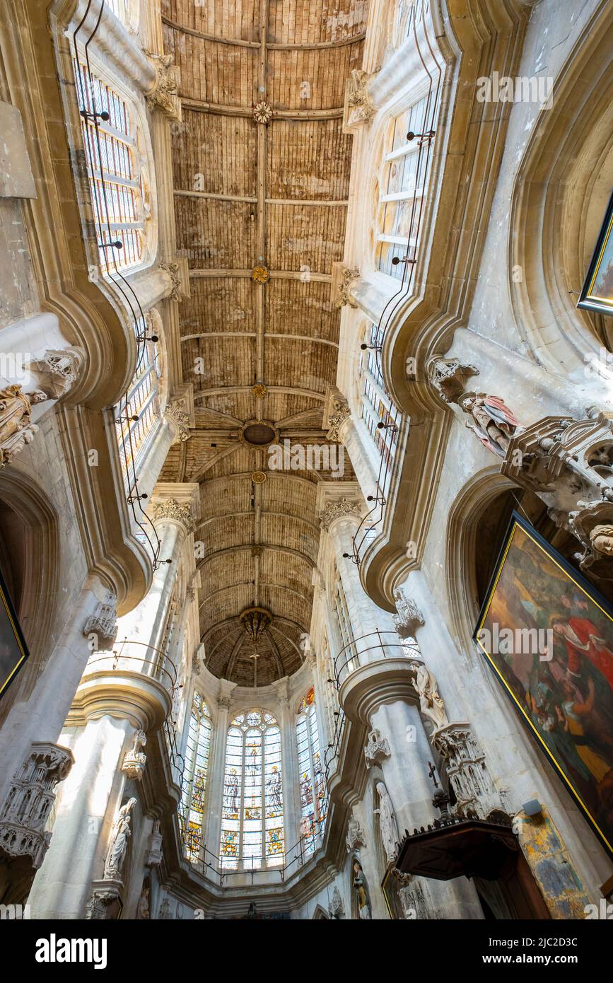 The church of Saint Pantaleon with its barrel-vaulted wood ceiling and ...