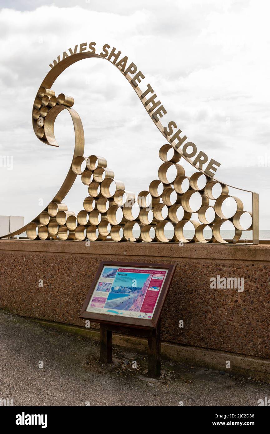 Waves Shape the Shore sign at Seaton Seafront, East Devon, England ...