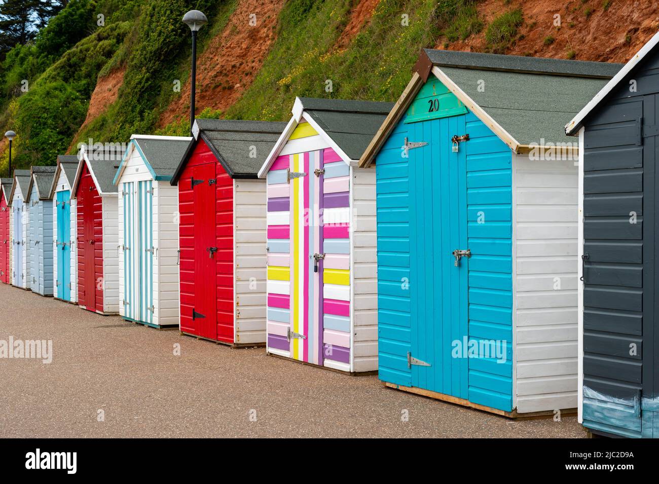Brightly Coloured Beach Huts at Seaton, East Devon, England Stock Photo ...