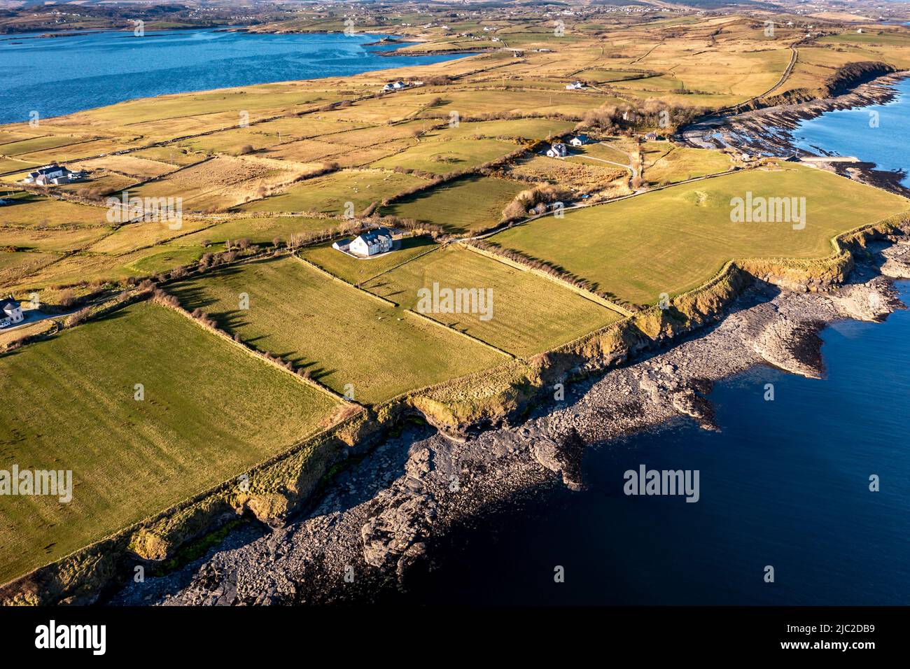 Aerial view of the amazing rocky coast at Ballyederland including the ...