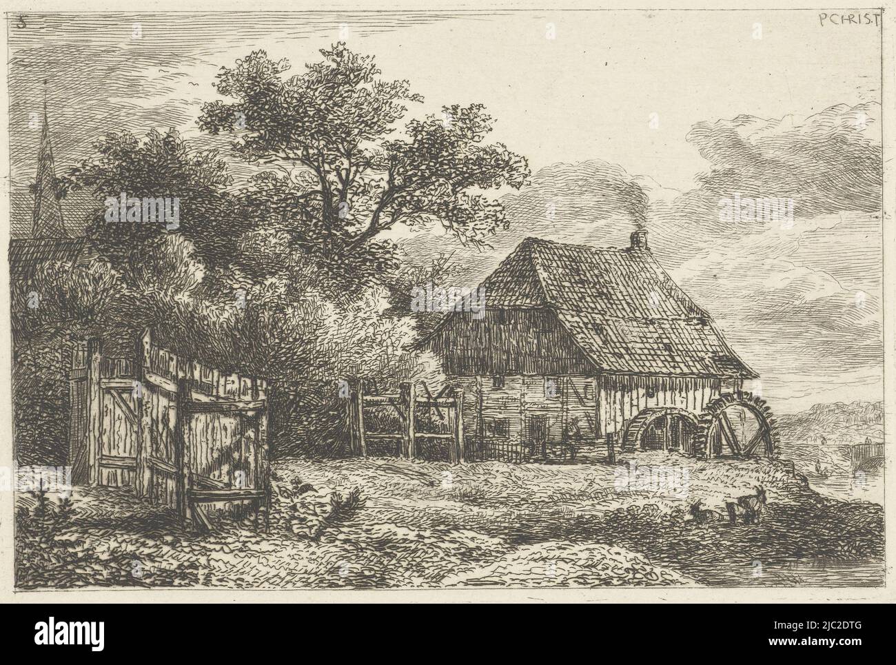 Landscape with watermill, print maker: Pieter Casper Christ, (mentioned ...
