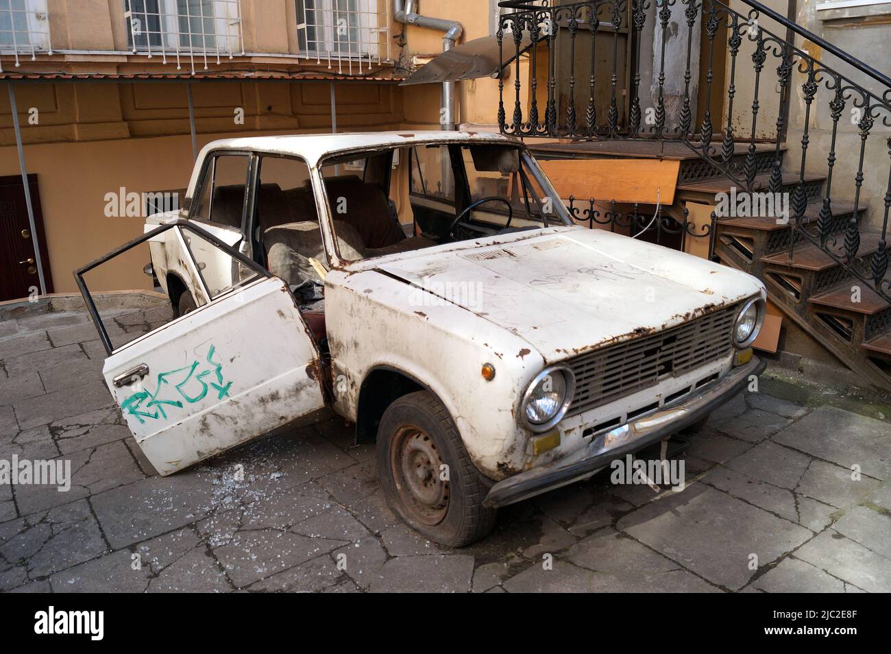Old rusting soviet era Lada car, in a court-yard, Odessa, Ukraine Stock ...