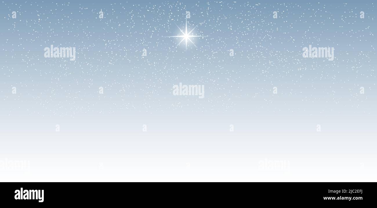 Blue winter background with snow, Star of Bethlehem, also called the ...