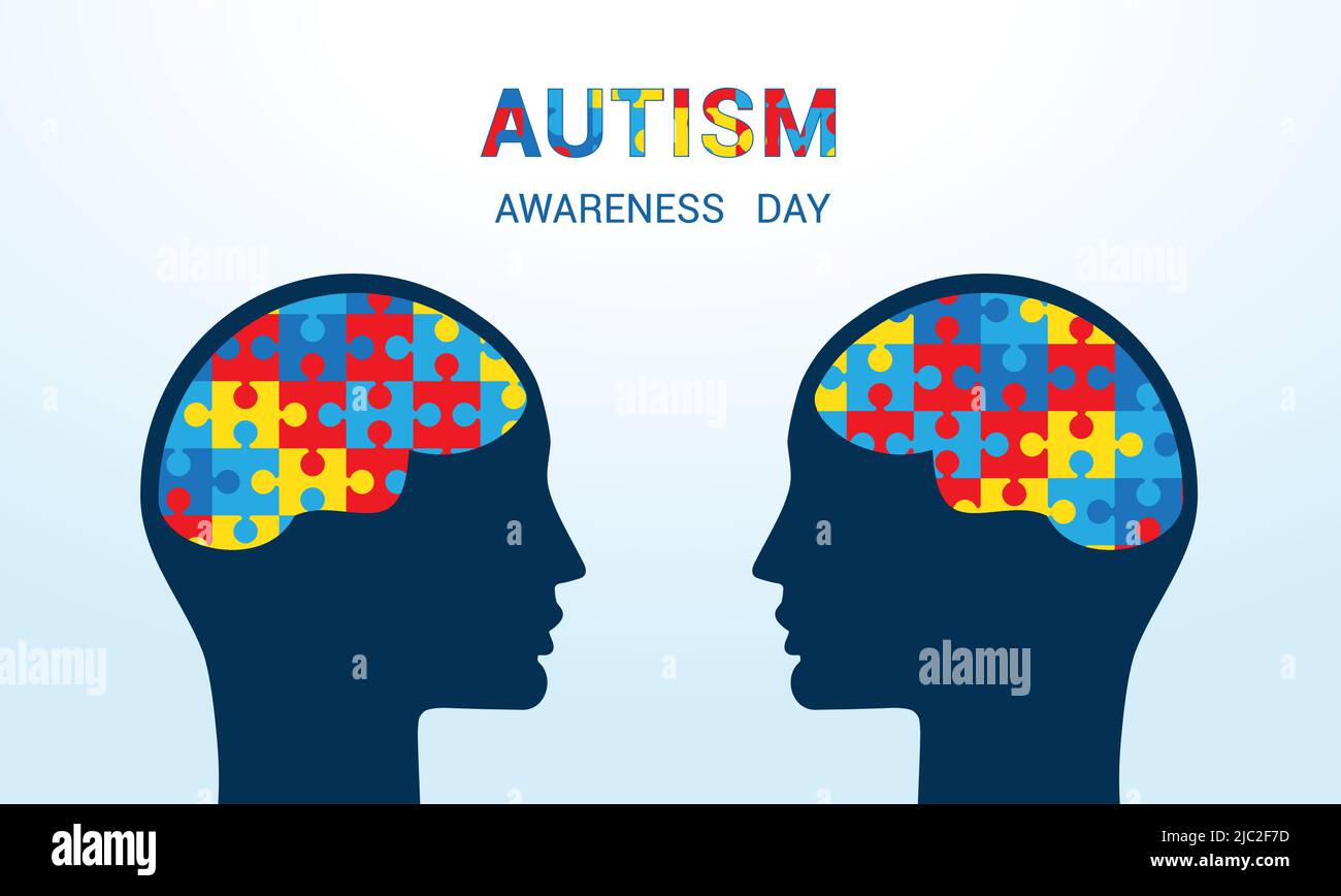 Human head silhouette.Brain-shaped puzzles. Autism awareness day Stock ...