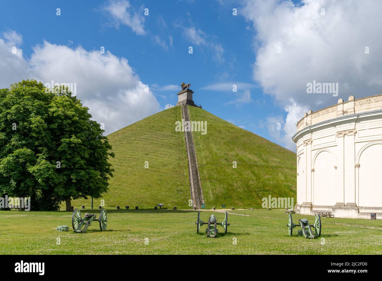 Waterloo, Belgium - 6 June, 2022: view of the Lion's Mound and cannons ...