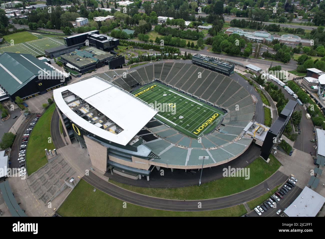 A general overall aerial view of Autzen Stadium, the home of the Oregon ...