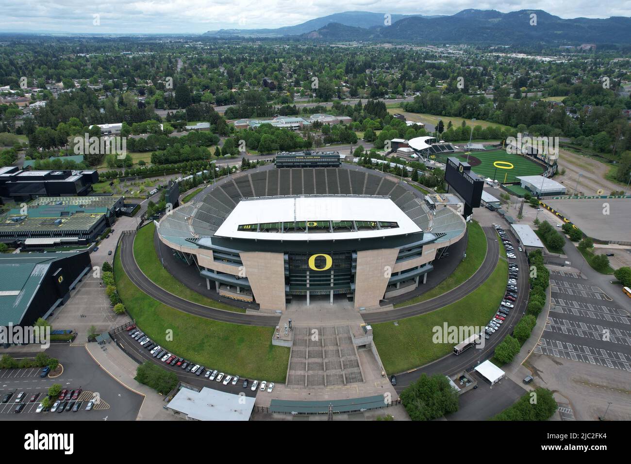 A general overall aerial view of Autzen Stadium, the home of the Oregon ...