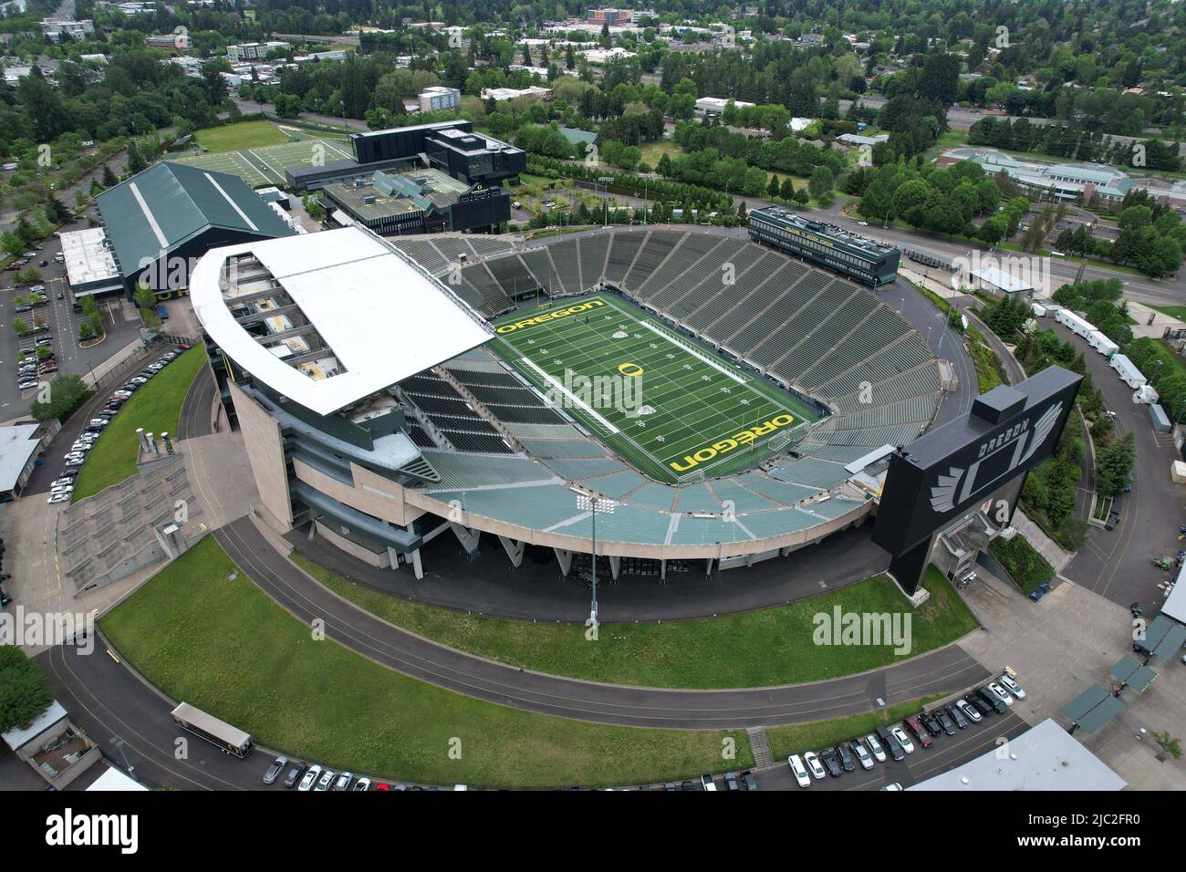A general overall aerial view of Autzen Stadium, the home of the Oregon ...