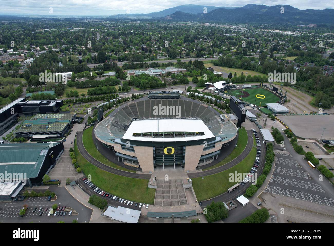 A general overall aerial view of Autzen Stadium, the home of the Oregon ...