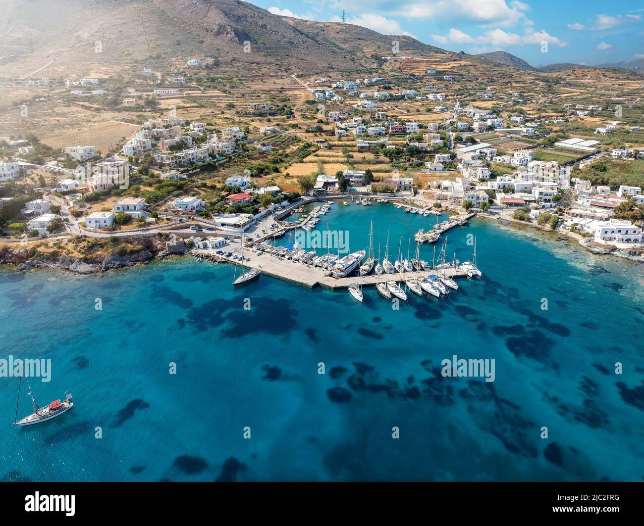 Aerial view of the little harbour of Finikas, Syros island Stock Photo ...