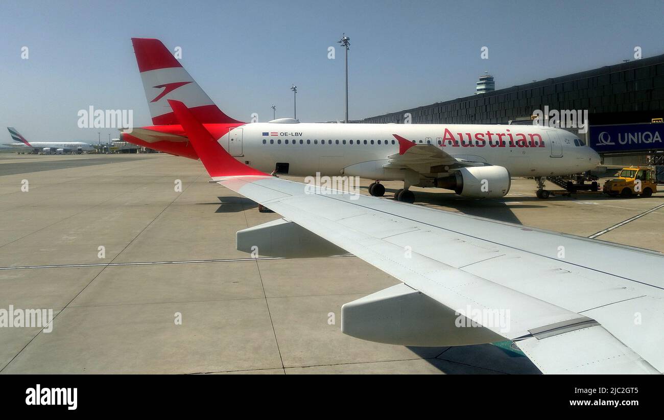 Airbus A320-214 of Austrian Airlines, at the passenger terminal, at ...