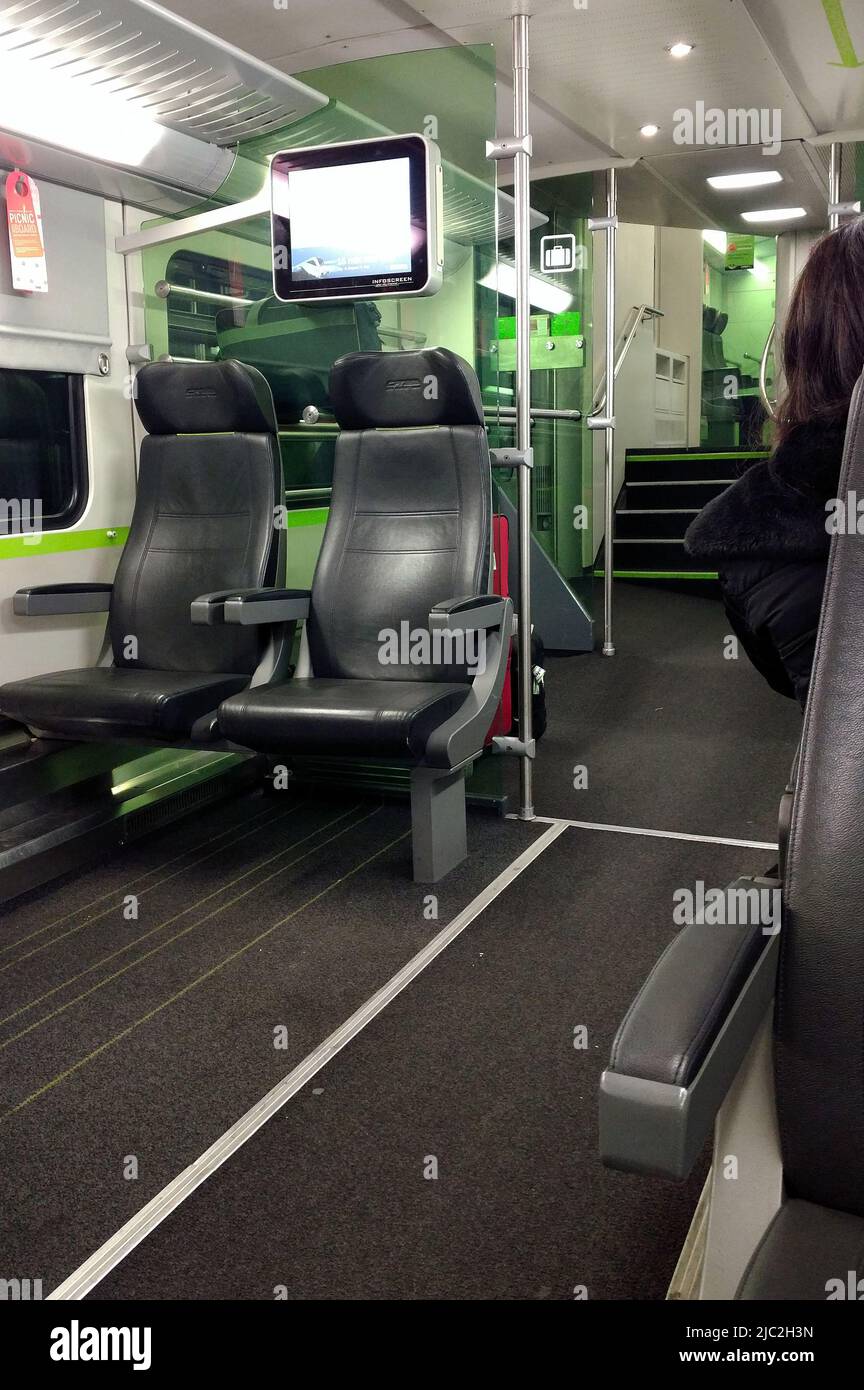 Railway car of CAT, City Airport Train, interior, passenger seats ...