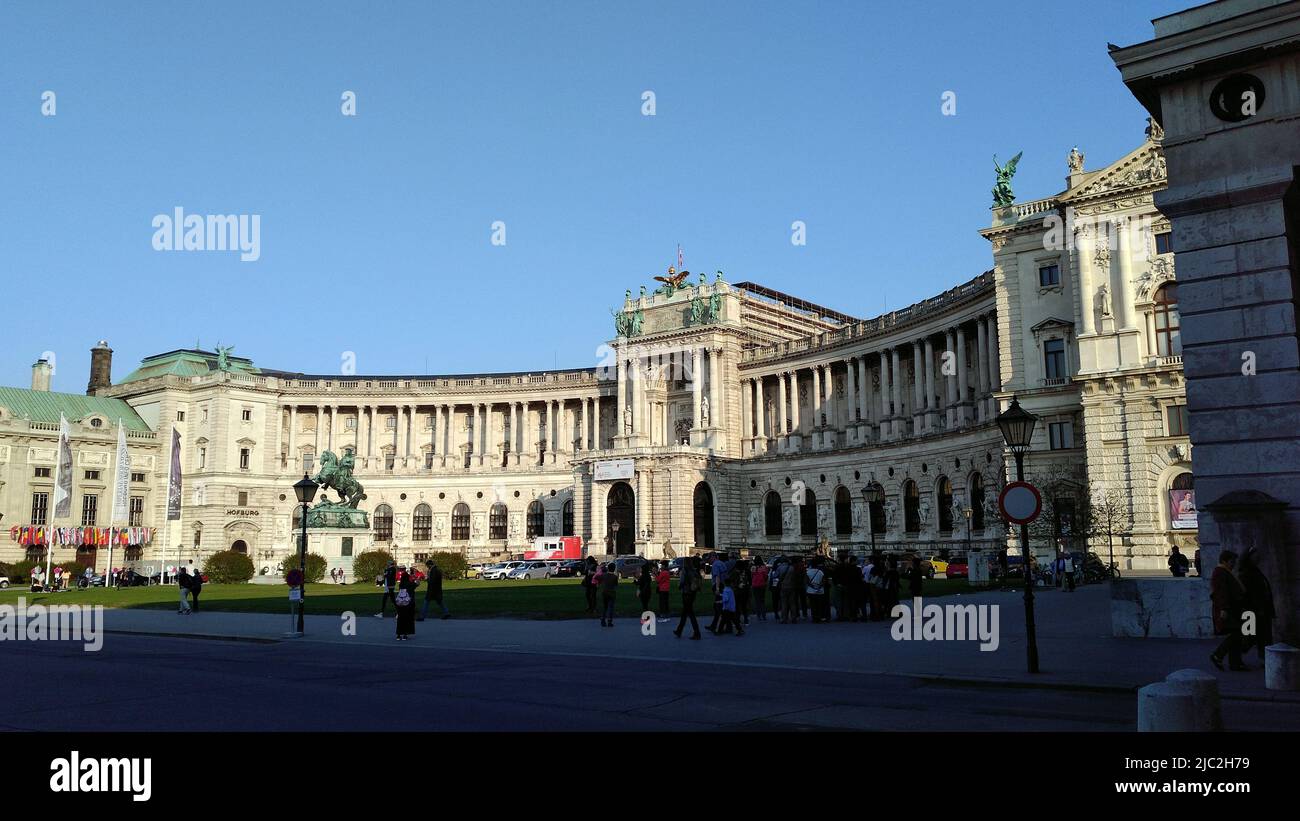 Hofburg, Neue Burg section, view across Heldenplatz, in afternoon ...