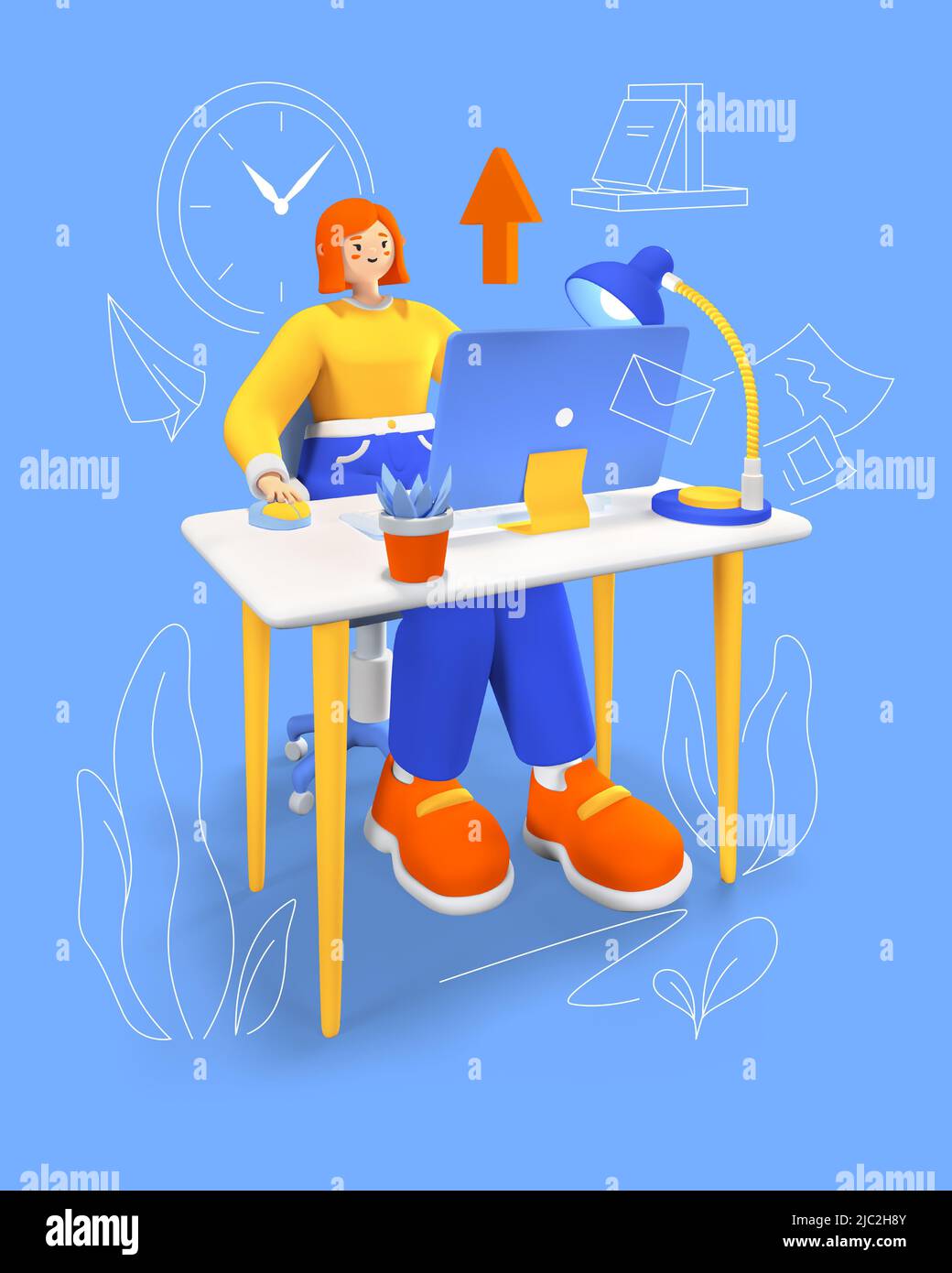 Productive home office work - realistic colorful 3d illustration Stock ...