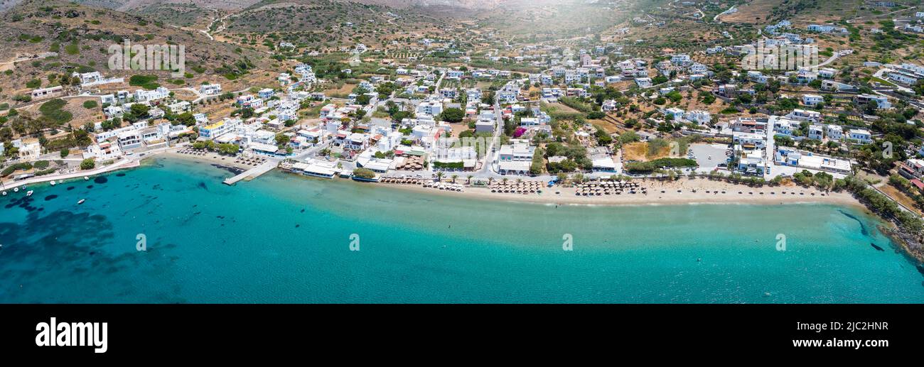 Panoramic aerial view of the bay and beach at Kini, Siros island Stock ...