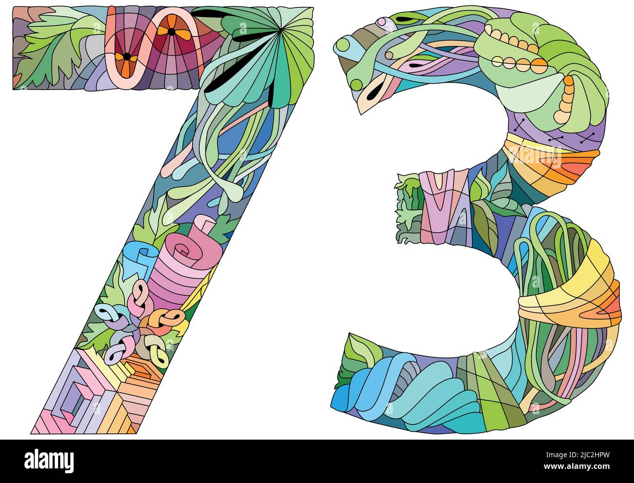 Seventy-three number Isolated zentangle illustration for decoration ...