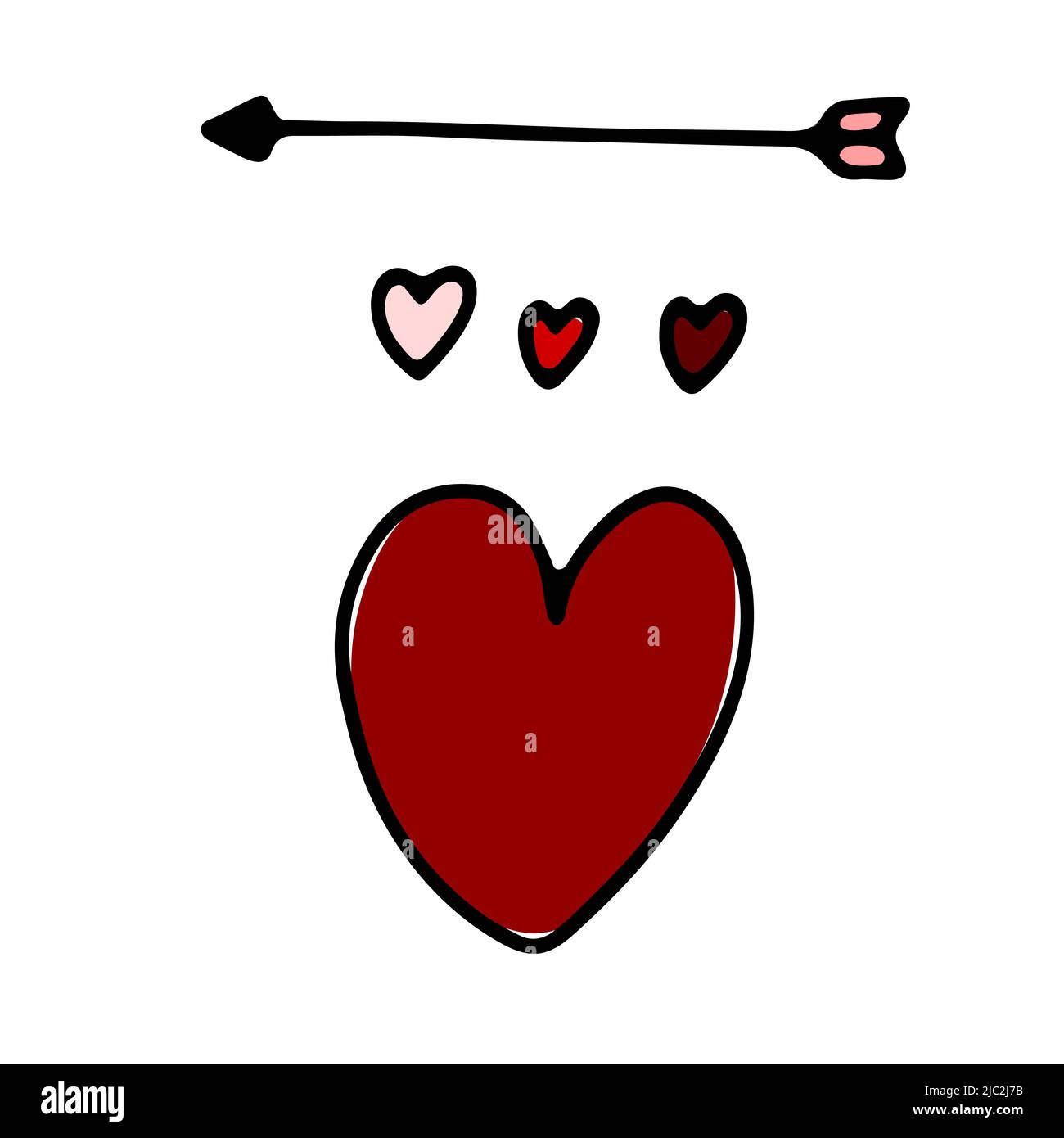Doodle Valentines Day heart. Hand-drawn red, pink love symbol isolated ...