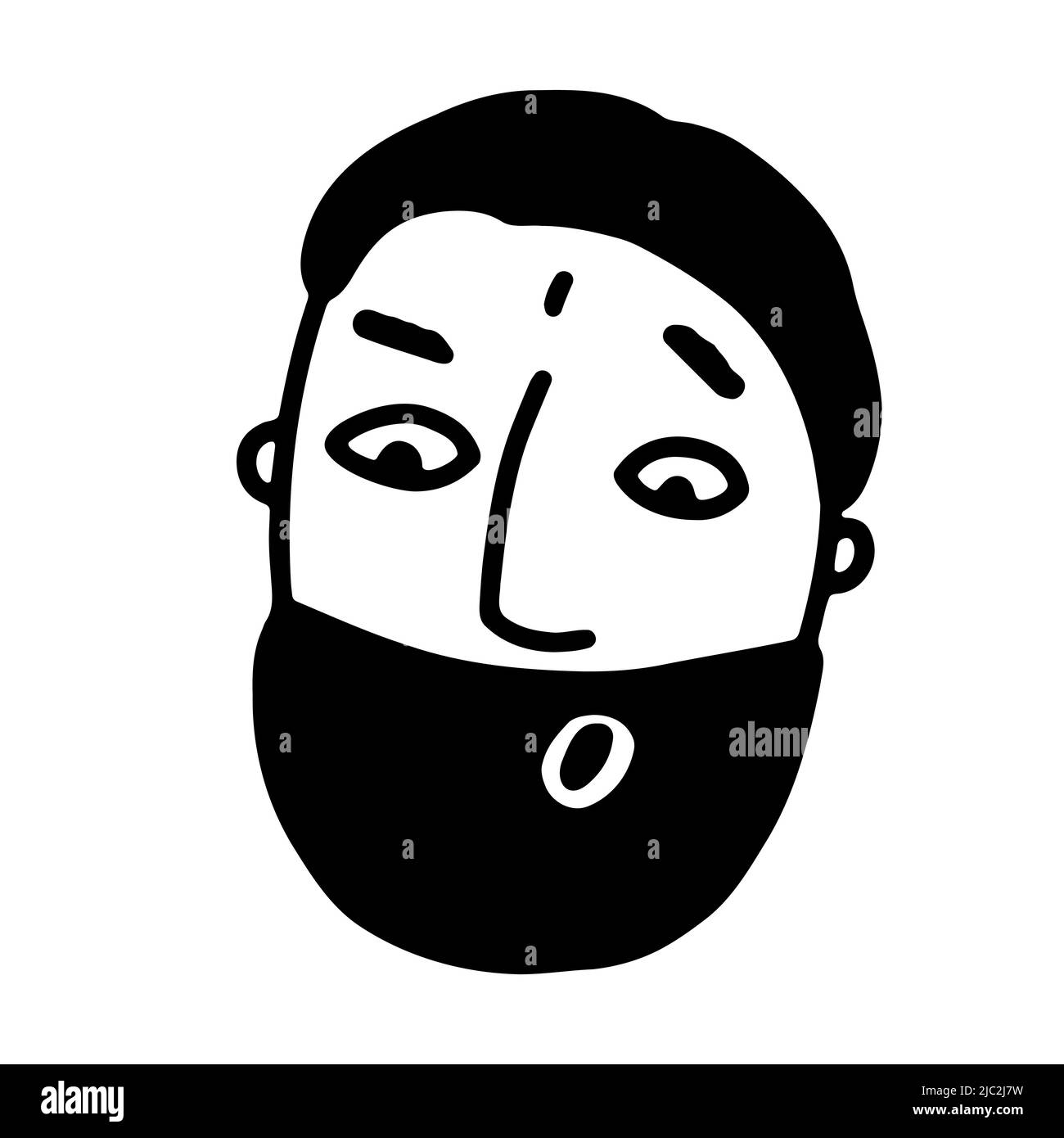 Doodle bearded face. Hand-drawn outline human in shock isolated on ...