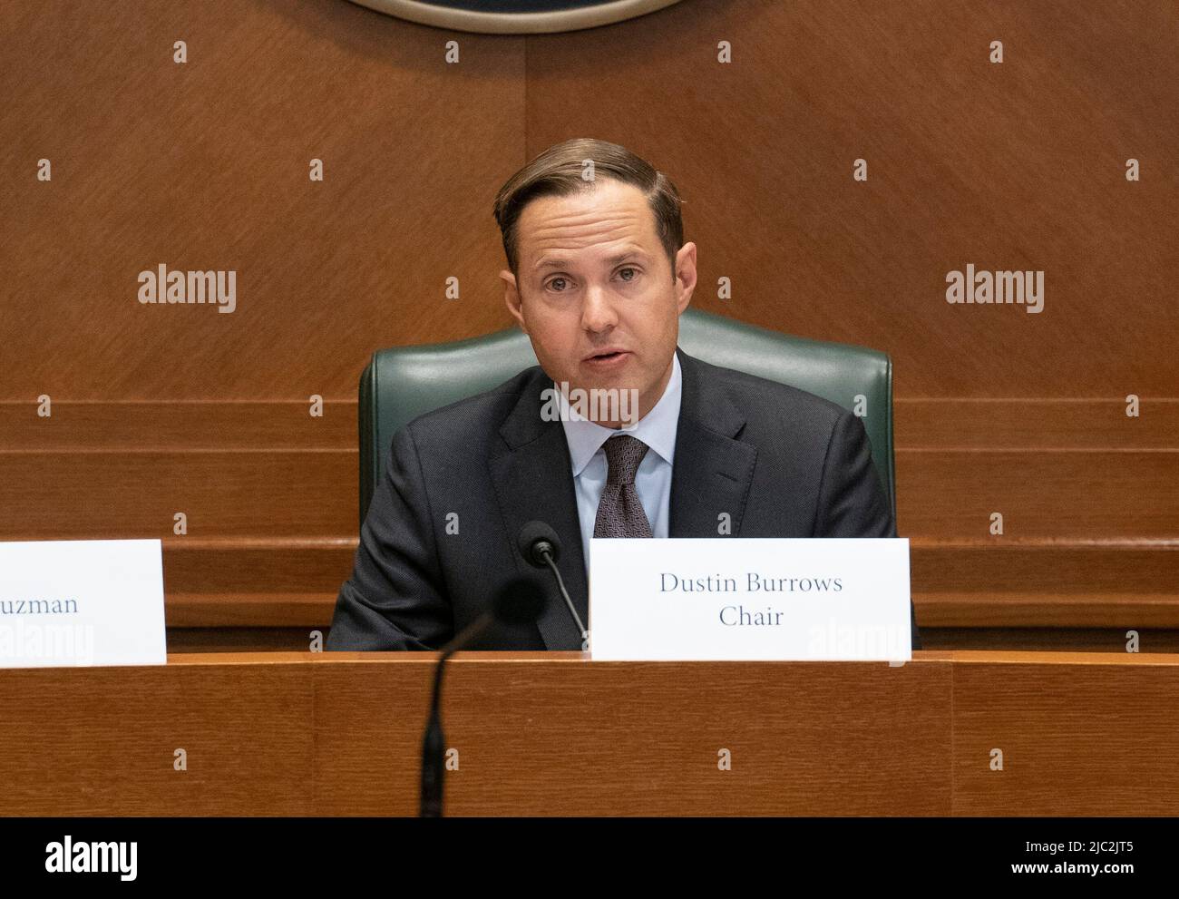 Austin Texas USA, June 9 2022: Texas state Rep. Dustin Burrows makes a ...