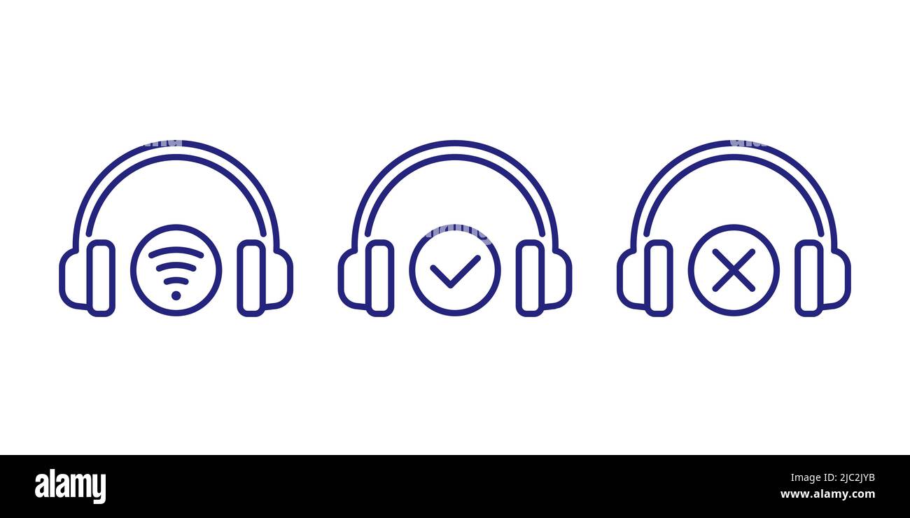 wireless headphones line icons, connection, add Stock Vector Image ...