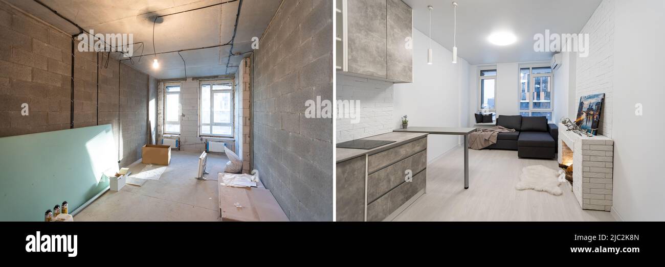 Unfinished building interior white room repairs in the apartment ...