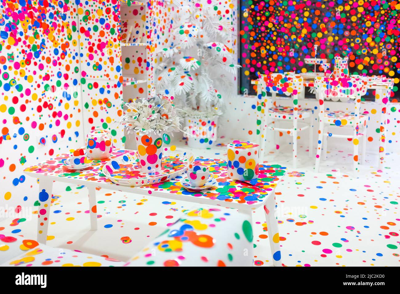 Sharjah, UAE: inside Yayoi Kusama's Obliteration Room, a white living ...
