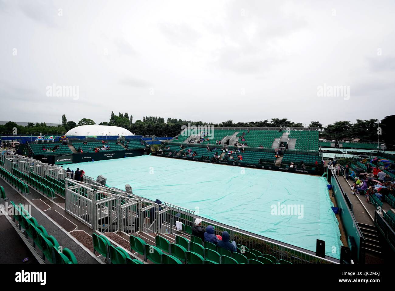 A general view during a rain delay on day six of the Rothesay Open 2022 ...