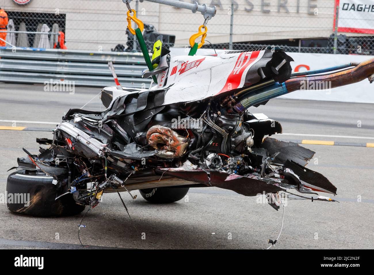 Monte-Carlo, Monaco. 29th May, 2022. Damaged car of #47 Mick Schumacher ...
