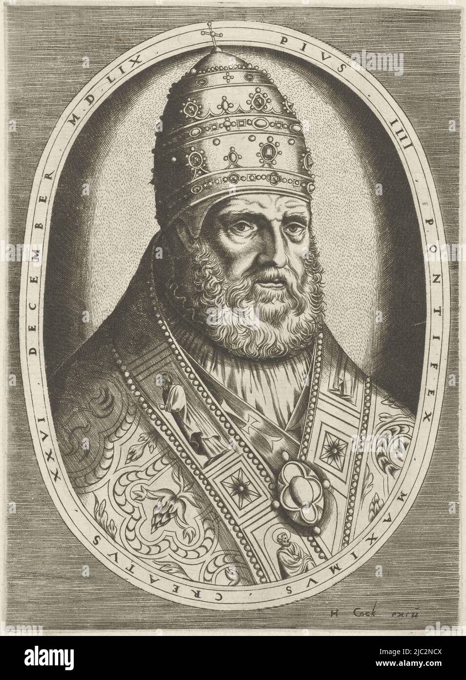 Portrait of Pope Pius IV dressed in the papal robe, head adorned with ...