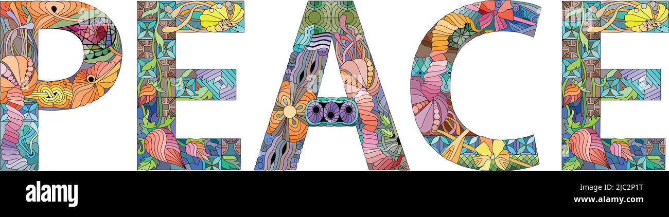 Hand-painted art design. Hand drawn illustration word PEACE for t-shirt ...