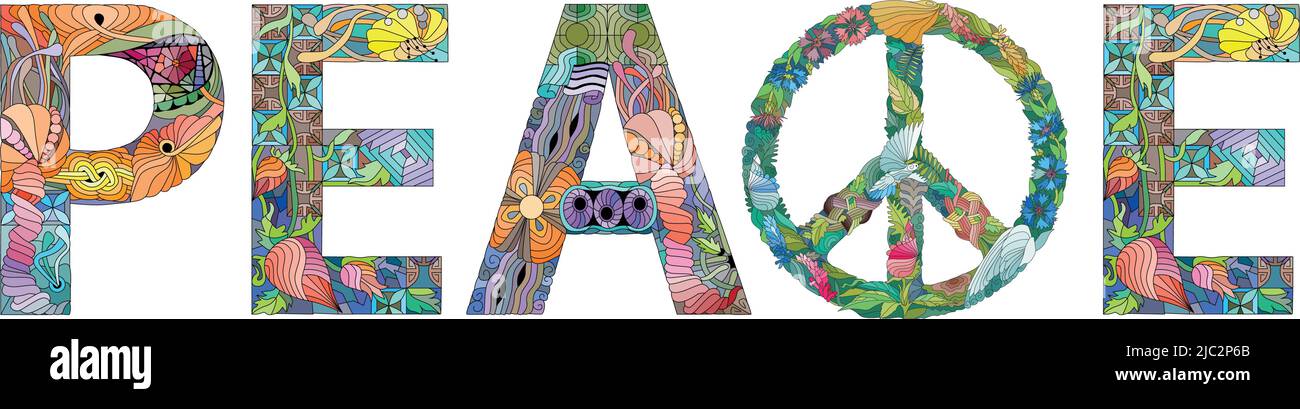 Hand-painted art design. Hand drawn illustration word PEACE for t-shirt ...