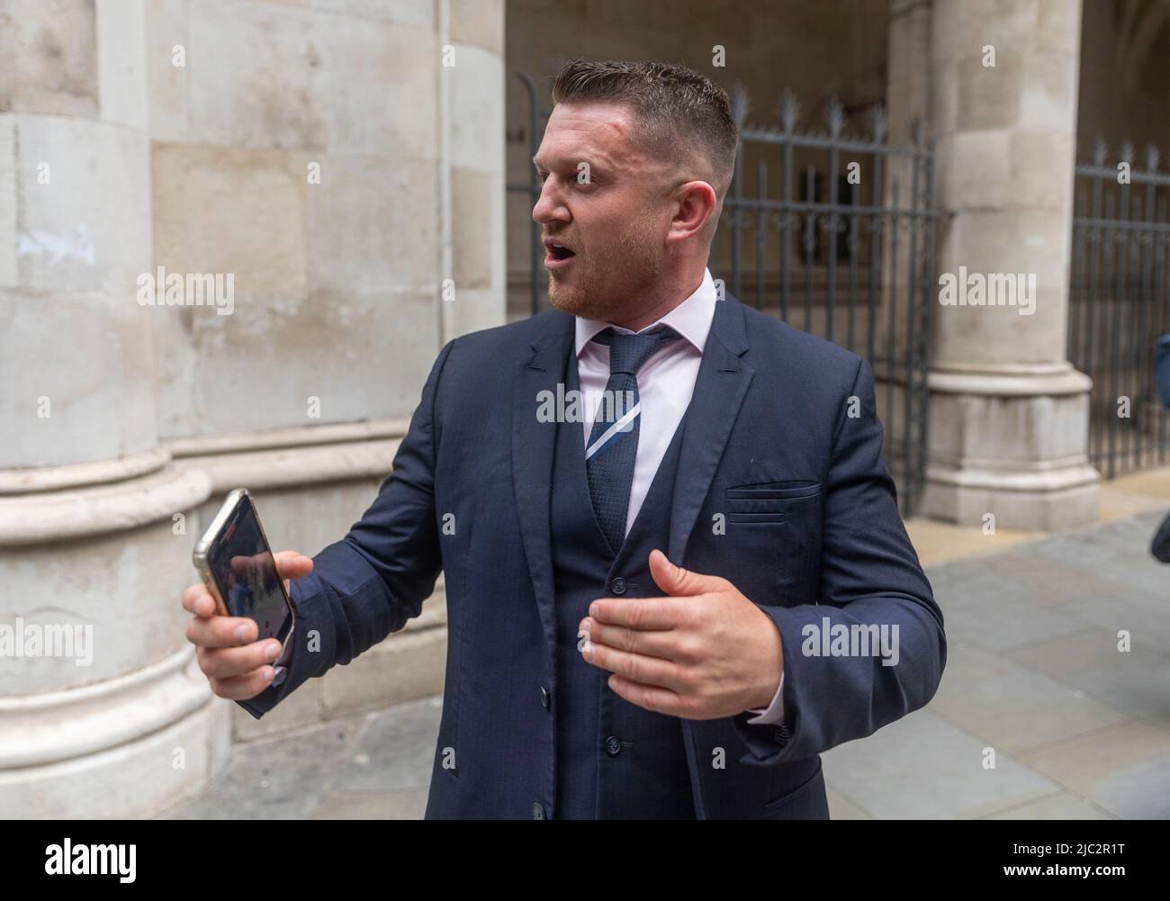 pic shows: Tommy Robinson at the High Court today Leaving 9.6.22 ...