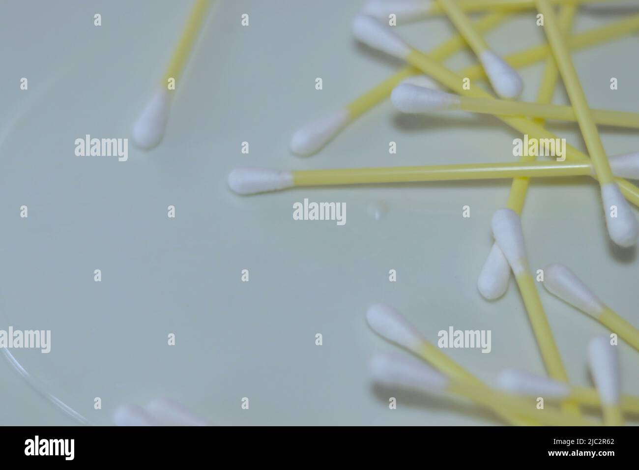 Yellow cotton swabs scattered on the surface Stock Photo - Alamy