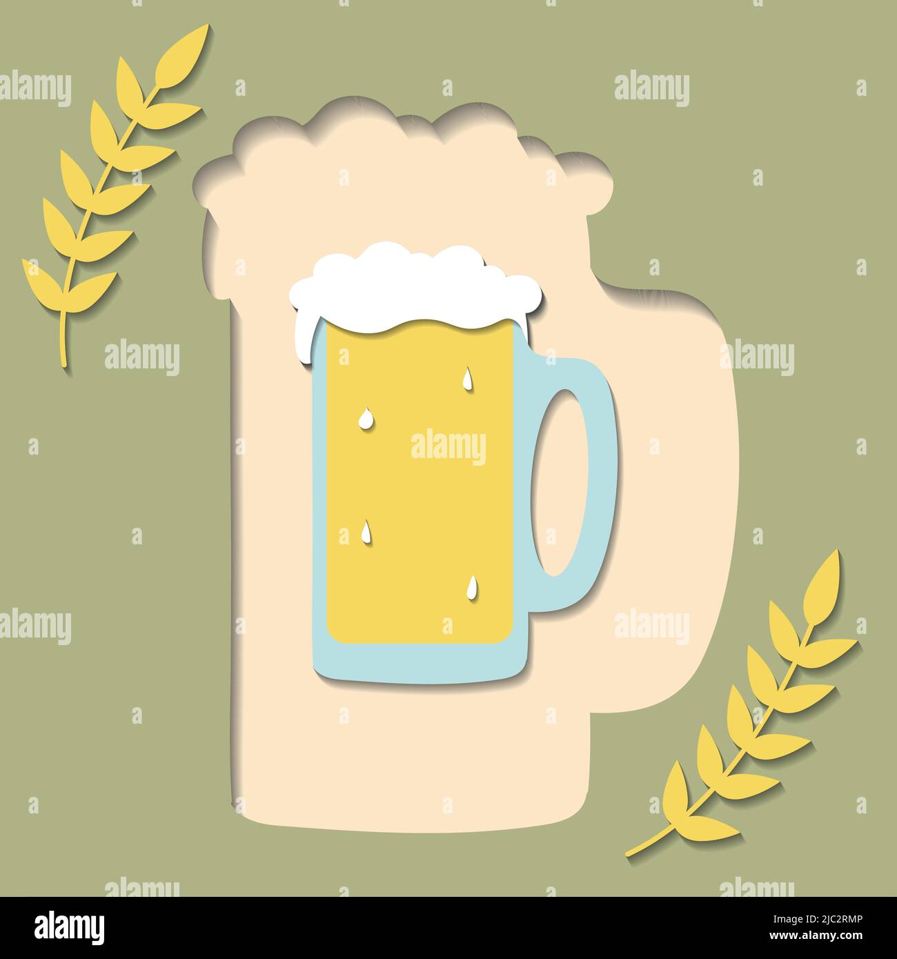 vector illustration of a postcard in a paper-cut style. a glass of beer ...